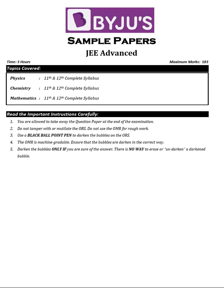 JEE Advanced Sample Paper Part I 5 | PDF | Waves | Chemistry