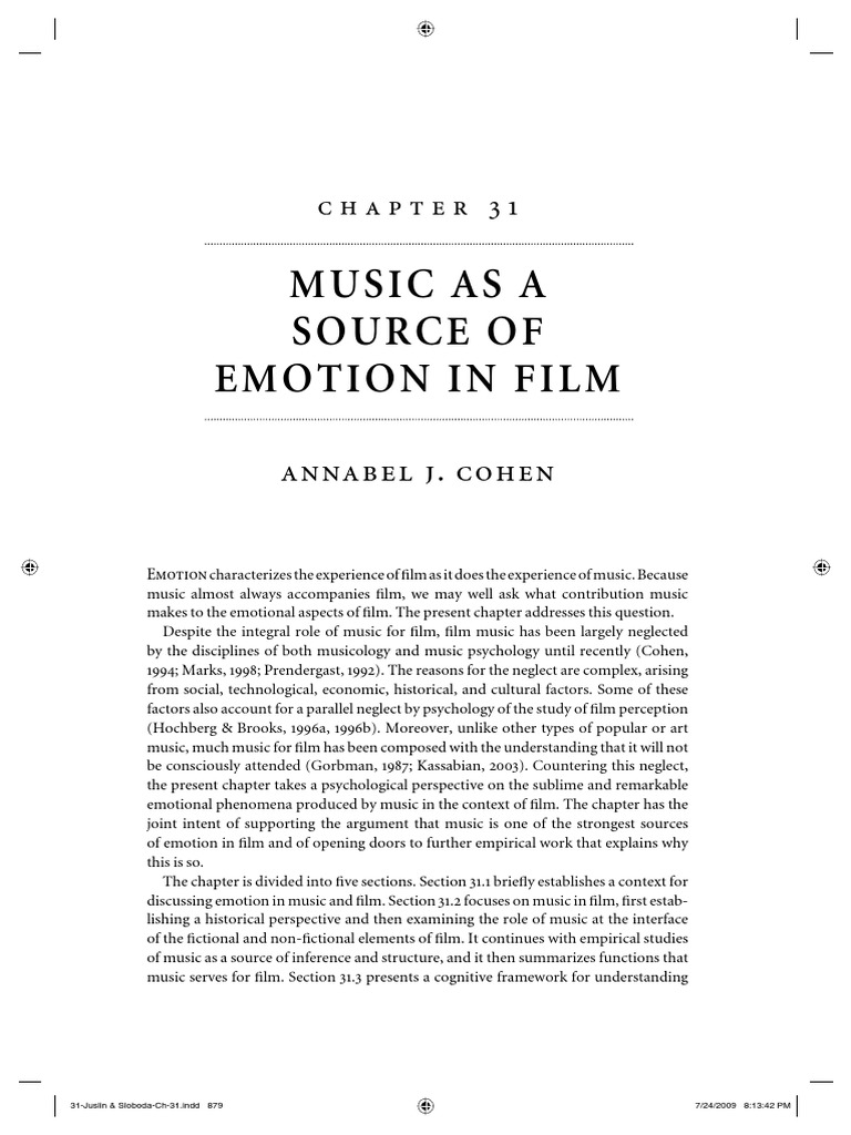 Music As A Source of Emotion in Film: Annabel J. Cohen | PDF | Emotions ...