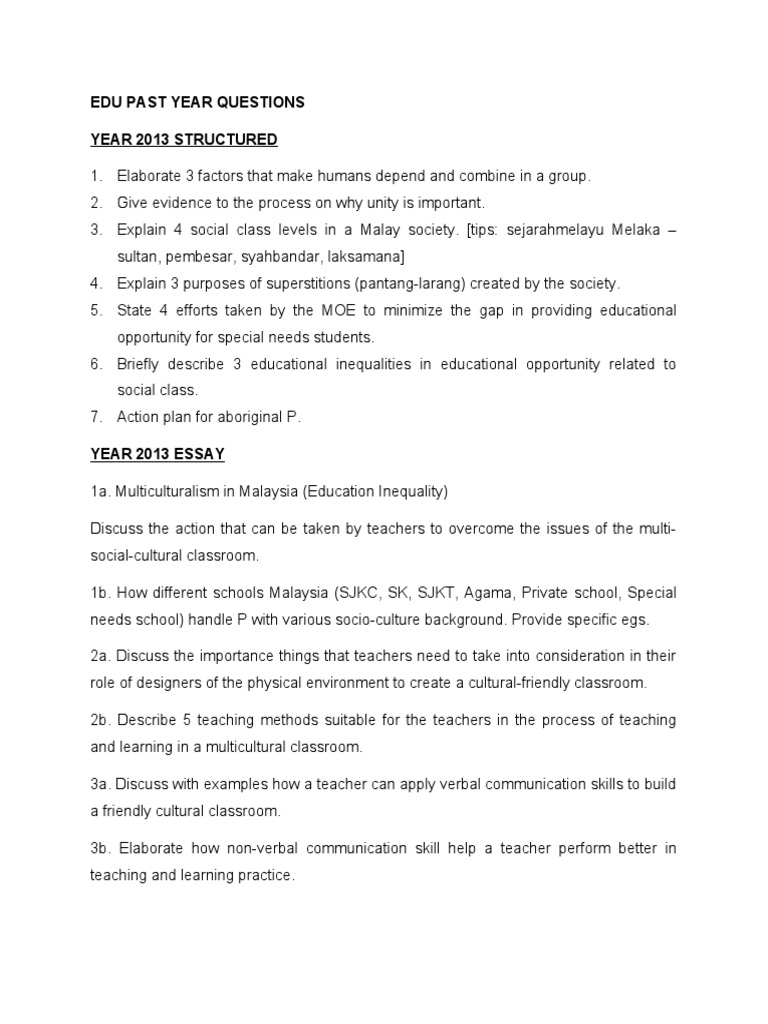 Edu Past Year Questions | PDF | Teachers | Communication