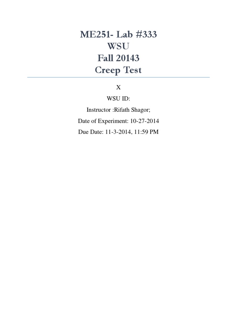 ME251-Lab #333 WSU Fall 20143 Creep Test | PDF | Deformation ...