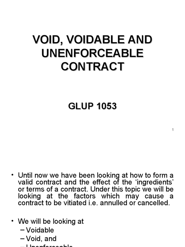 Void, Voidable and Unenforceable Contract 2019 | PDF | Void (Law ...