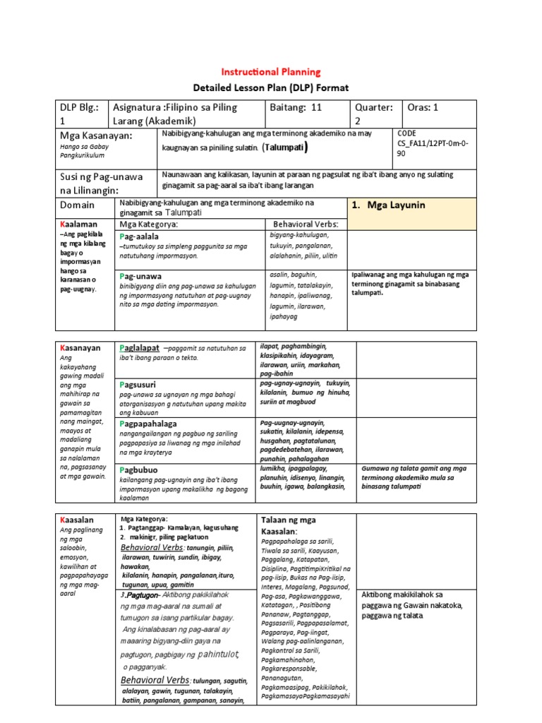 Filipino DLP Acad | PDF