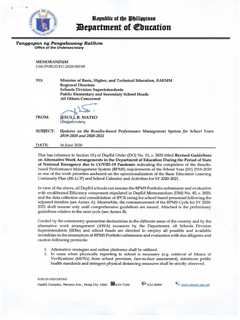 DEPED NO. 0199 S. 2020 Ipcrf PDF | PDF