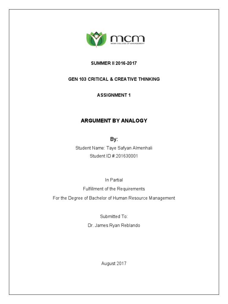 Critical And Creative Thinking 1 Download Free Pdf Argument Analogy