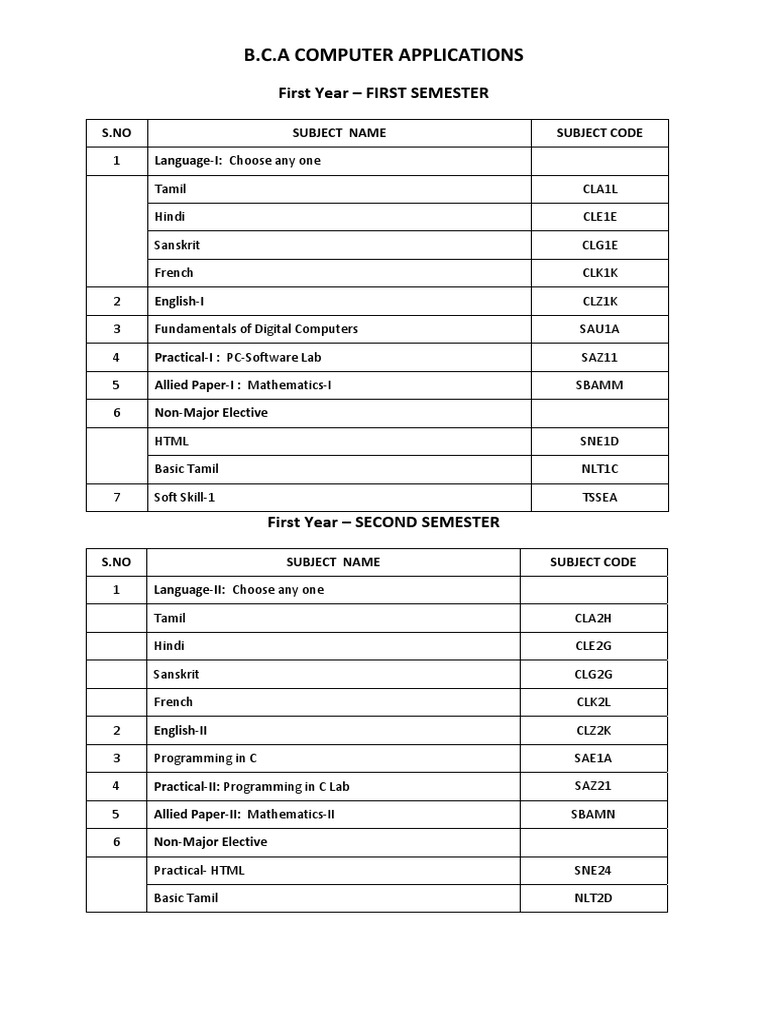 B.C.A Computer Applications: First Year - First Semester | PDF | Computer Programming ...