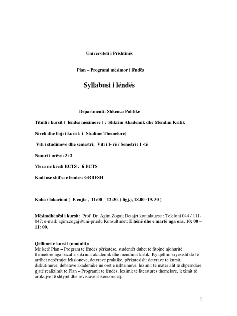 Shkrim Akademik Dhe Mendim Kritik PDF | PDF