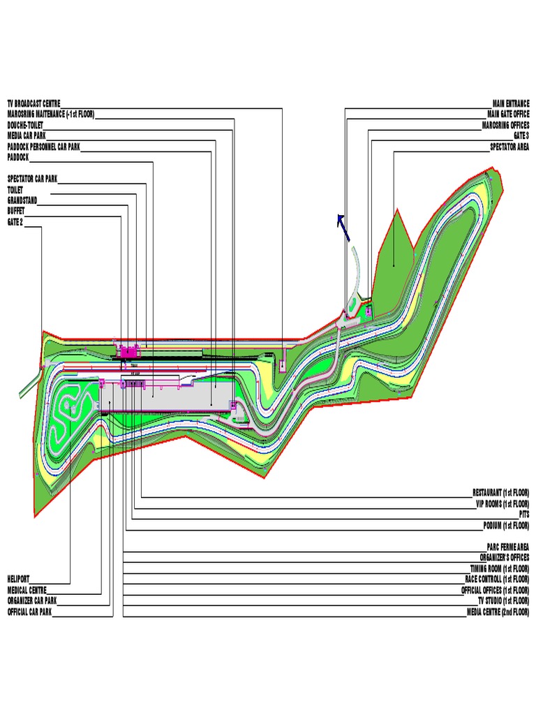 Floor plan layout of a motorsports racing circuit broadcast and ...