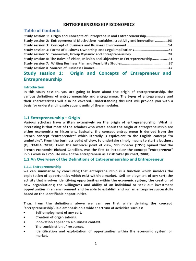 Origins and Concepts of Entrepreneurship | PDF | Entrepreneurship ...
