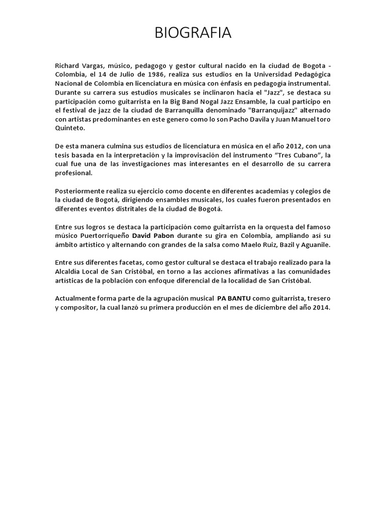 Biografia Richard Vargas | PDF