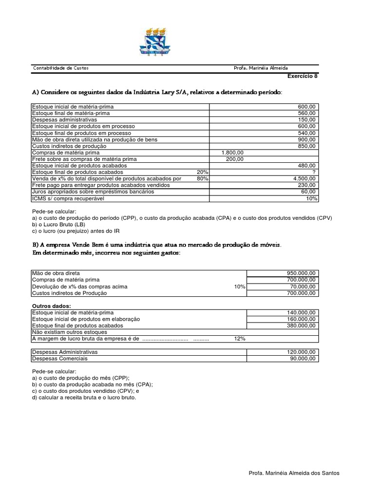 Exerc - 8 - CPP - Contabilidade | PDF | Despesa | Lucro (economia)