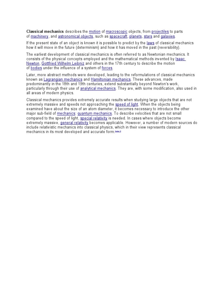 Classical Mechanics Describes The: (Note 1) | PDF