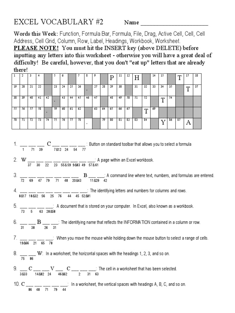 Excel Vocabulary #2: P H T T T T Y A | PDF | Worksheet | Microsoft Excel