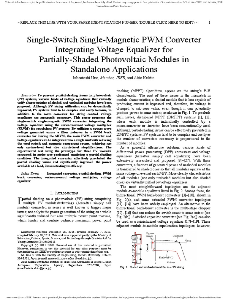 Single-Switch Single-Magnetic PWM Converter Integrating Voltage Equalizer For Partially-Shaded ...