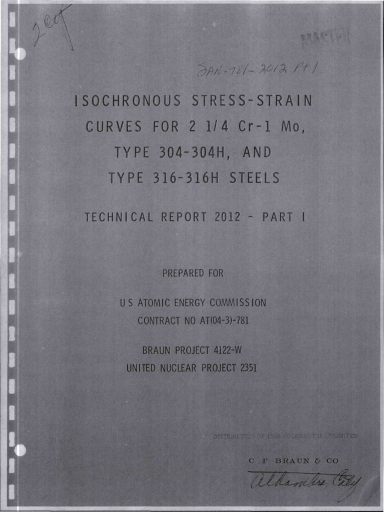 Isochronous Stress-Strain Curves For 2 1/4 C R - 1 Mo, TYPE 304-304H ...