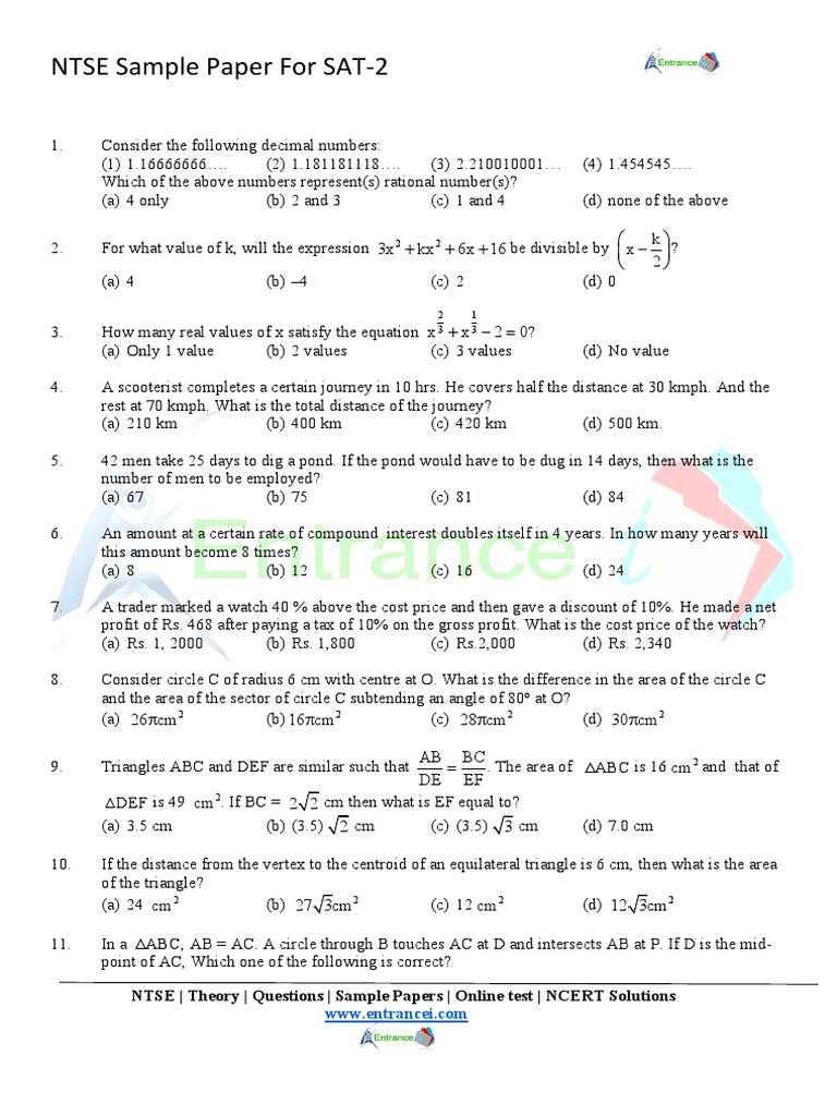 Ntse Sample Paper Sat 2 PDF | PDF | Flowers | Fertilisation
