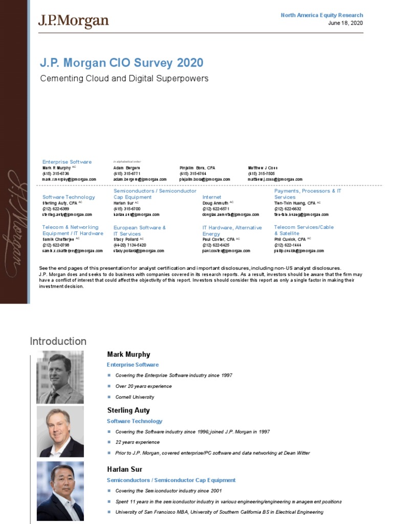 JPM Cio Survey 2020 | PDF | Office 365 | Cloud Computing