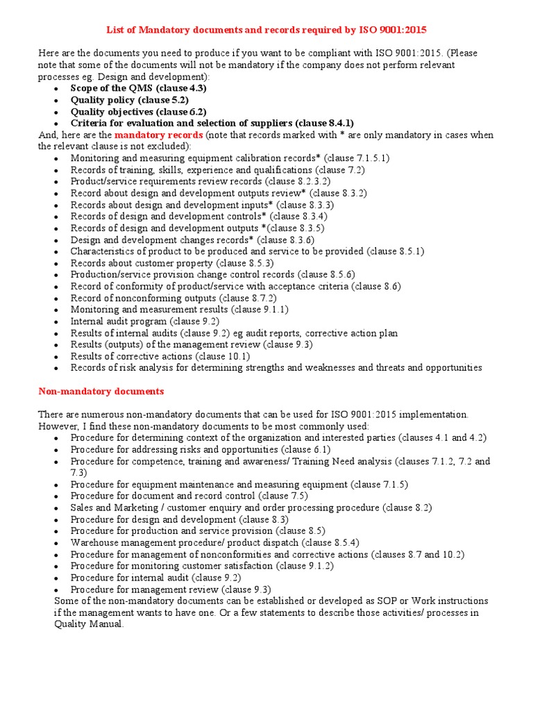 Scope of the QMS (clause 4.3) Quality policy (clause 5.2) Quality objectives (clause 6.2 ...