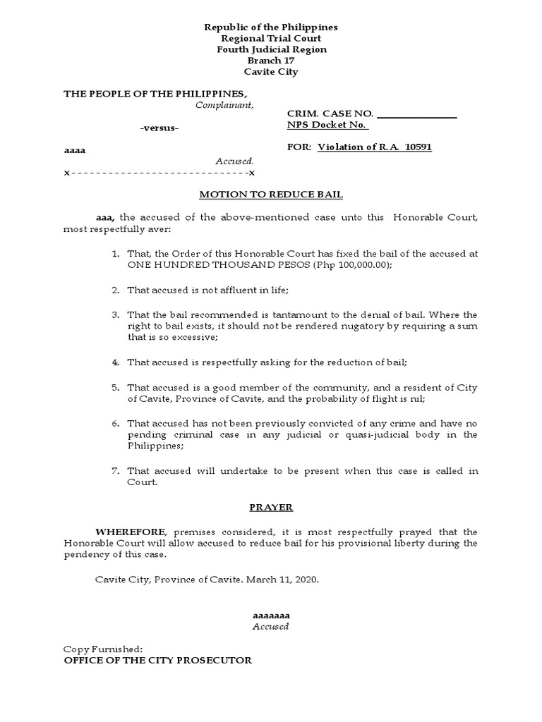 Motion To Reduce Bail | PDF