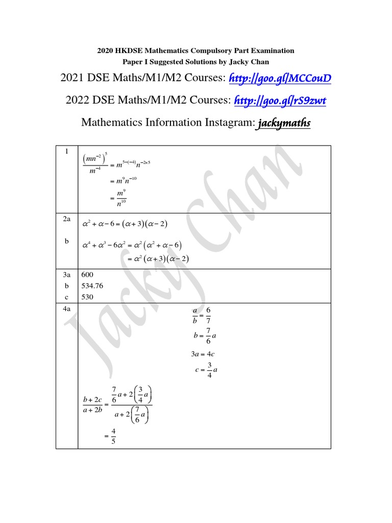 2020 Mathematics Paper 1 Suggested Solution PDF | PDF | Geometry ...