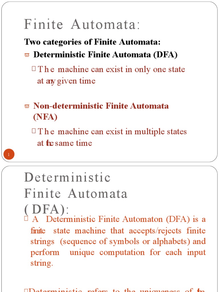 Finite Automata Two Categories Of Finite Automata Deterministic Finite Automata Dfa Pdf