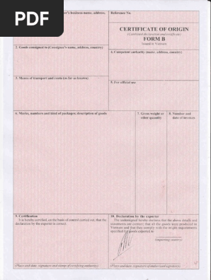 Certificate Of Origin Form B