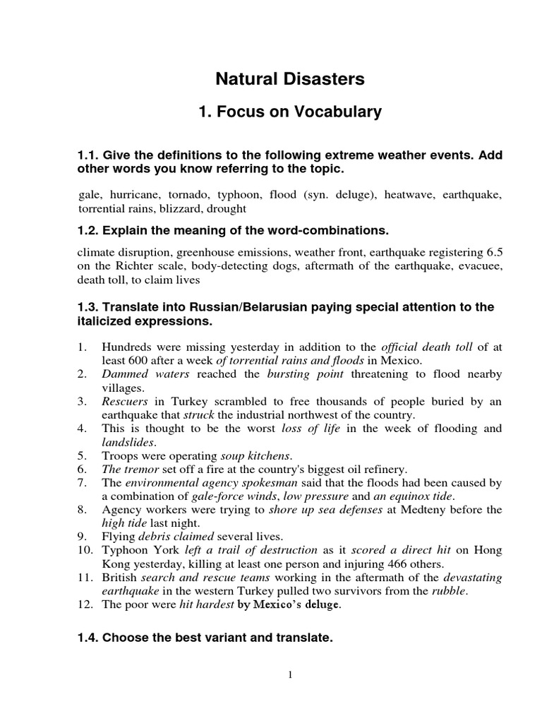 1natural Disasters Exercises | PDF | Types Of Volcanic Eruptions | Volcano