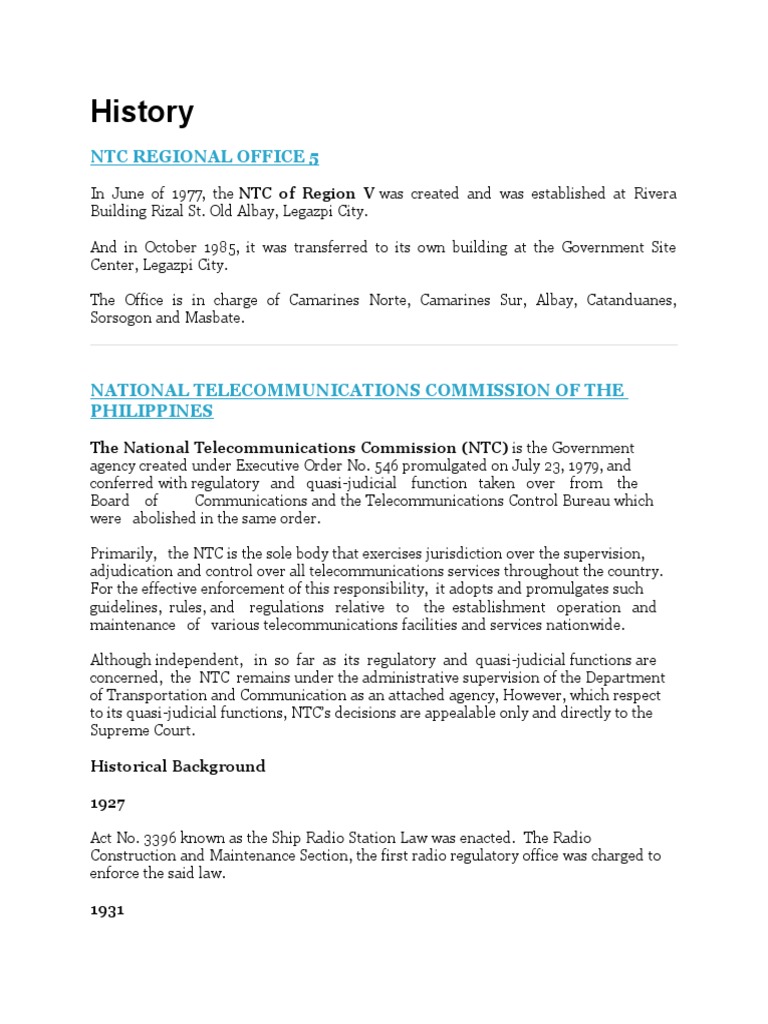 NTC History | PDF | Government Agencies | Virtue