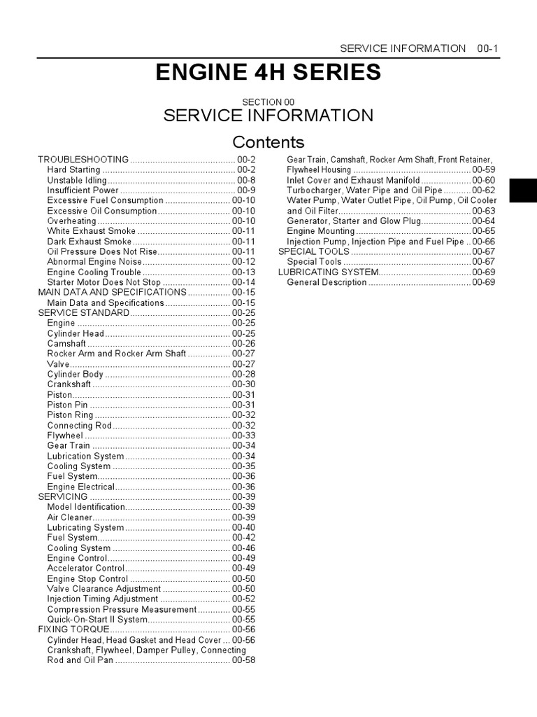 Engine 4H Series: Service Information | PDF | Internal Combustion ...