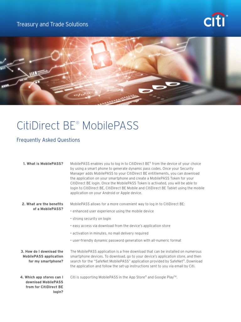 Citidirect Be Mobilepass: Treasury and Trade Solutions | PDF | Mobile ...
