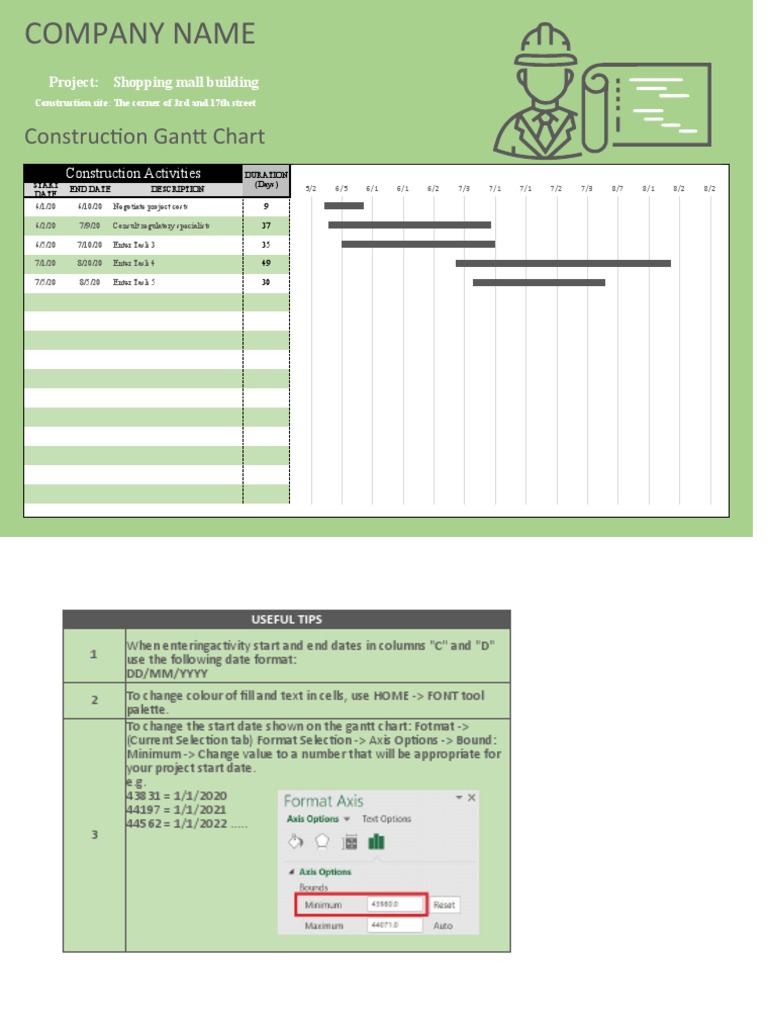 Construction Gantt Chart Template | PDF | Art | Computers