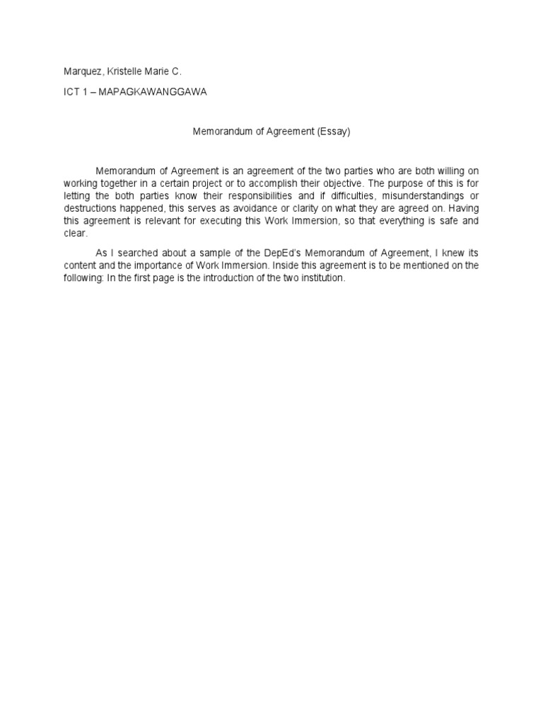 Memorandum of Agreement (ESSAY) | PDF