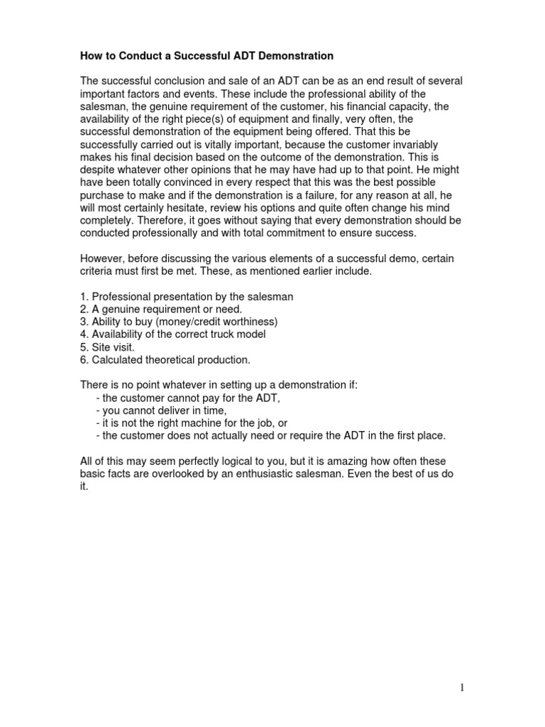 How To Conduct A Successful ADT Demonstration | PDF | Business