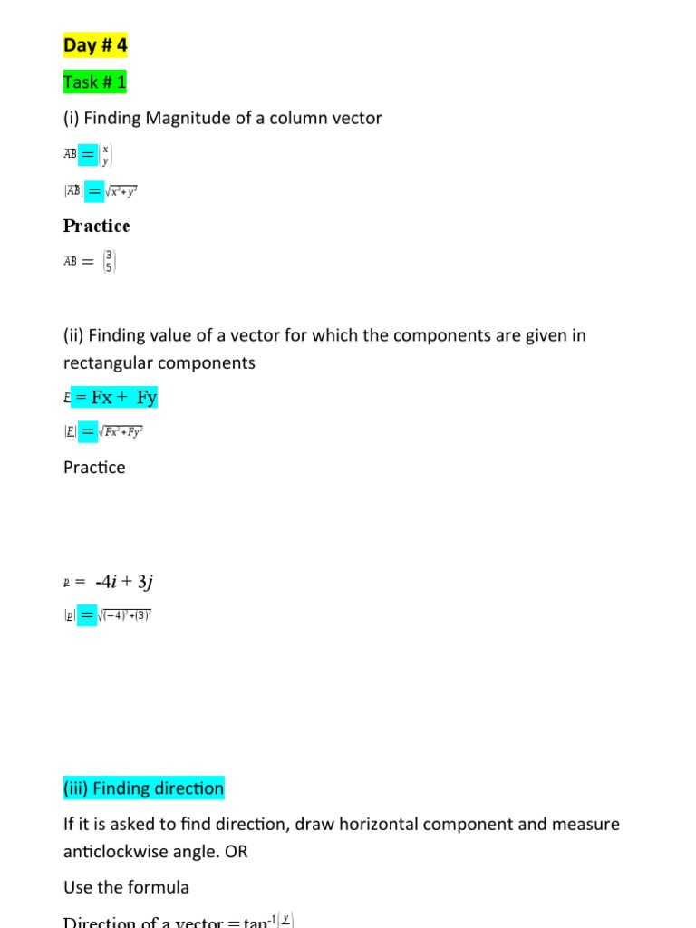 Task # 1 (I) Finding Magnitude of A Column Vector : Practice | PDF ...