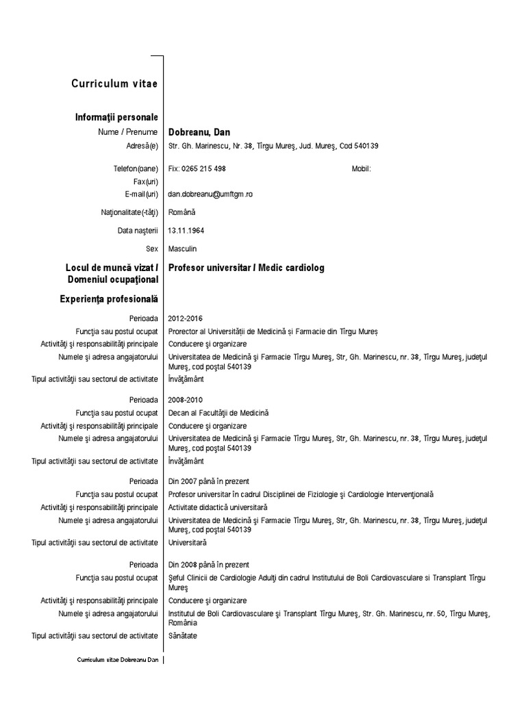 CV Prof DR Dobreanu Dan PDF | PDF
