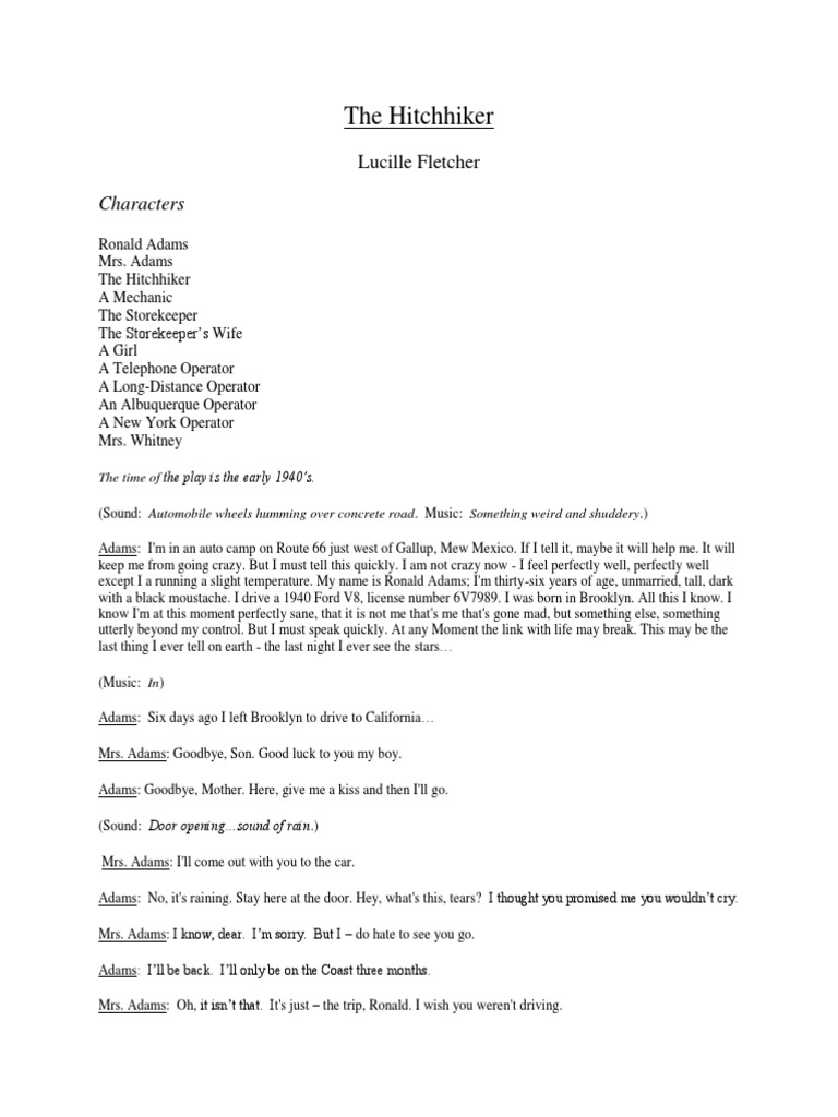 The Hitchhiker: Characters | PDF | Nature | Transport