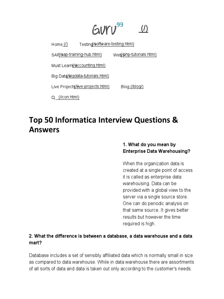 Top 50 Informatica Interview Questions & Answers | PDF | Data Warehouse ...