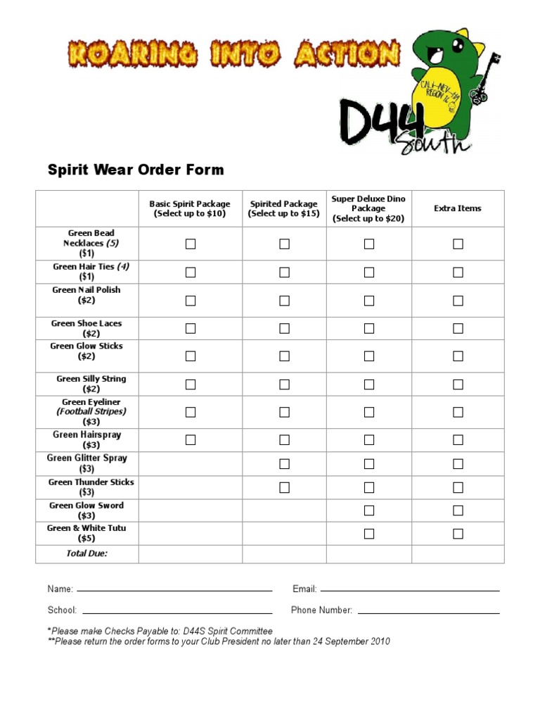 Spirit Wear Order Form and Packages | PDF