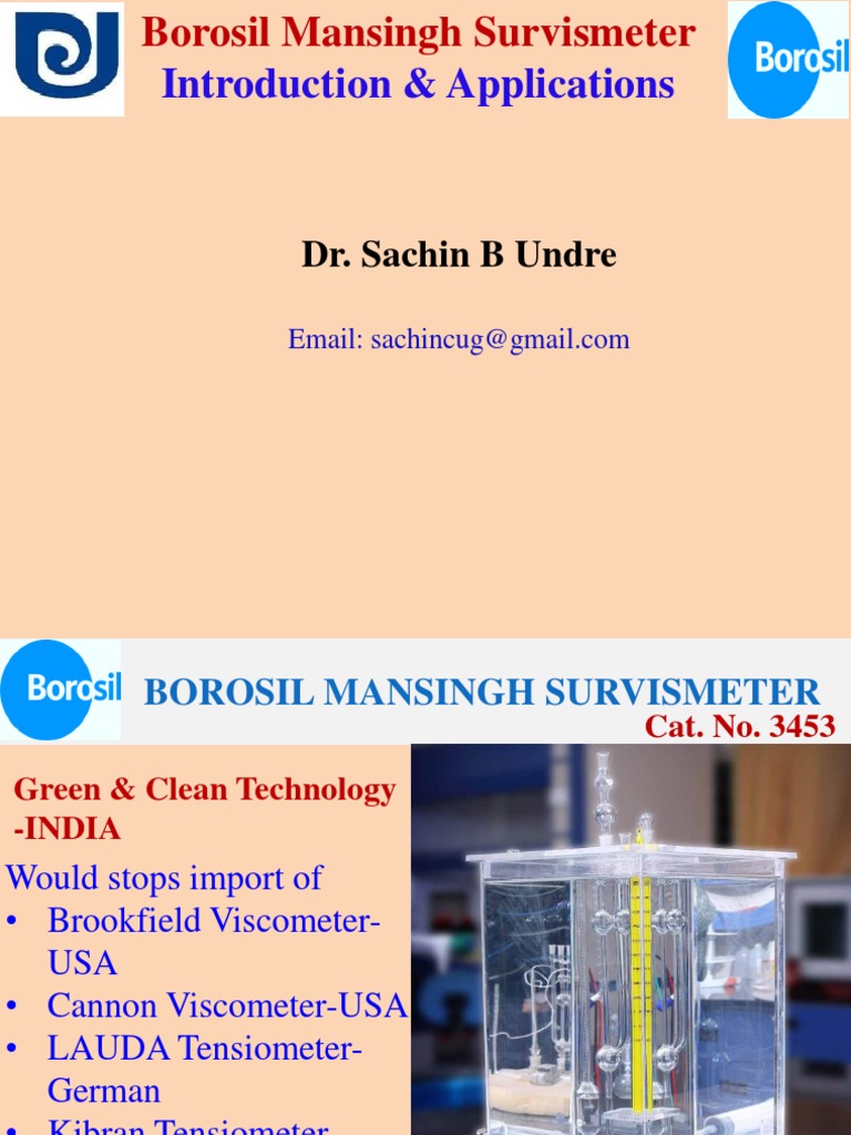 Borosil Mansingh Survismeter Overview | PDF | Adhesive | Viscosity