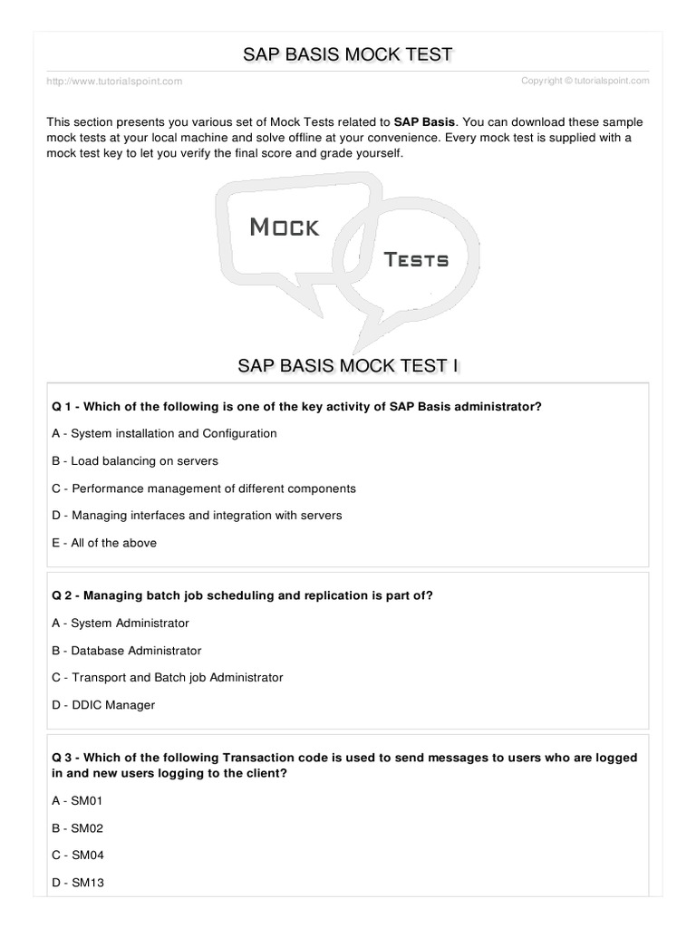 Sap Basis Mock Test | PDF | Sap Se | Application Software