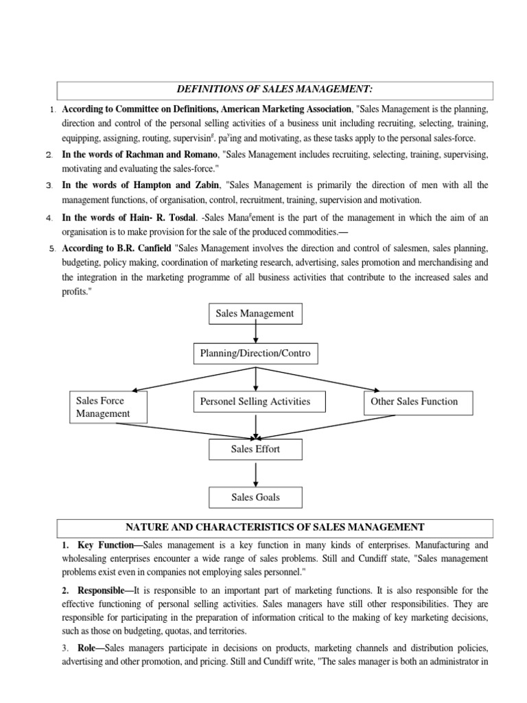 Sales Management Definitions and Functions | PDF | Sales | Marketing