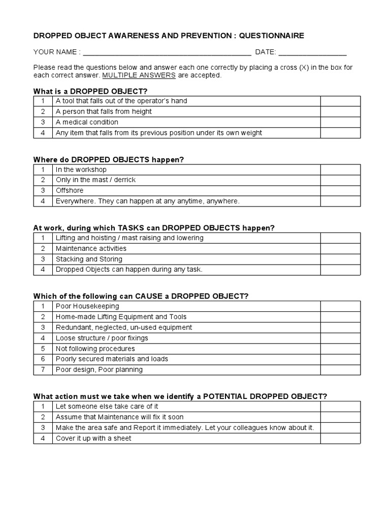 DROPS Questionnaire | PDF | Personal Protective Equipment | Safety