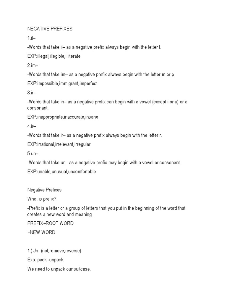 Example of Negative Prefixes | PDF | Syntax | Linguistics