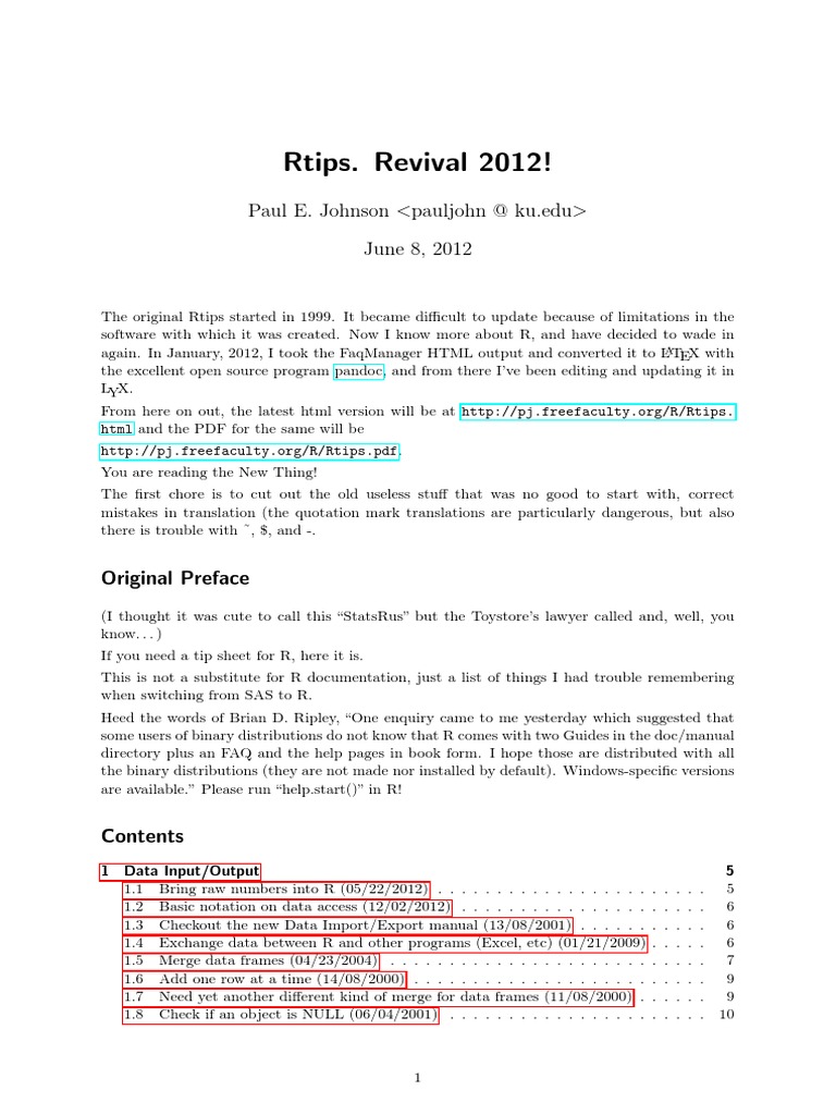 Rtips. Revival 2012!: Paul E. Johnson June 8, 2012 | PDF | Probability ...