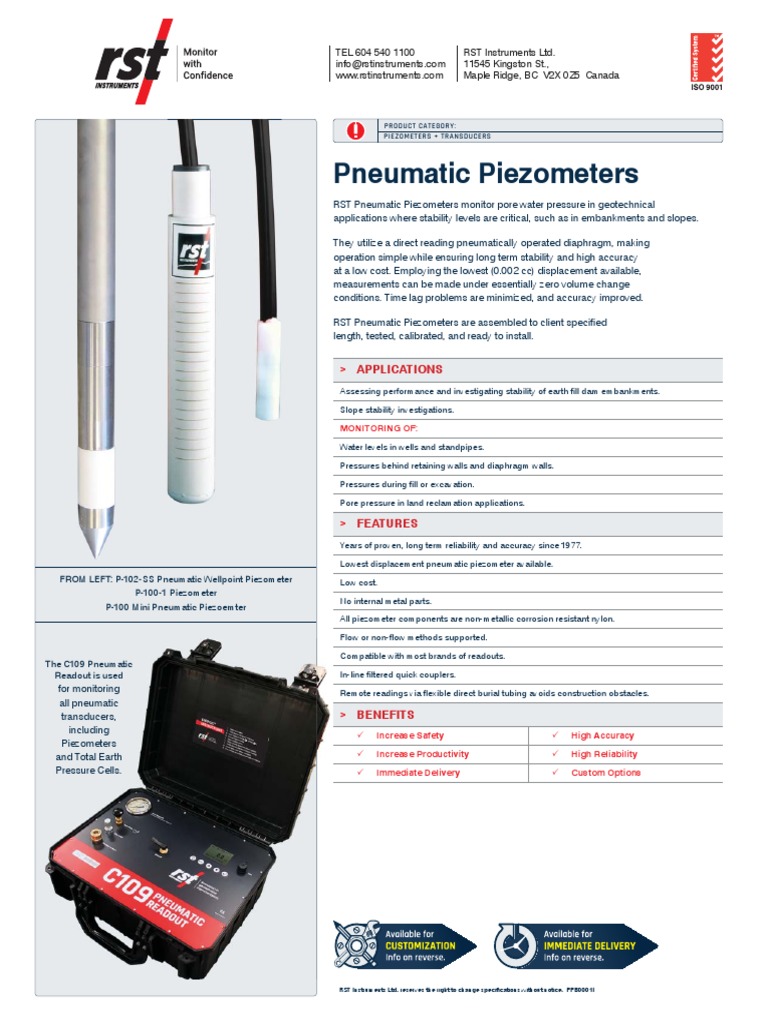 RST Pneumatic Piezometers Overview | PDF | Pipe (Fluid Conveyance ...