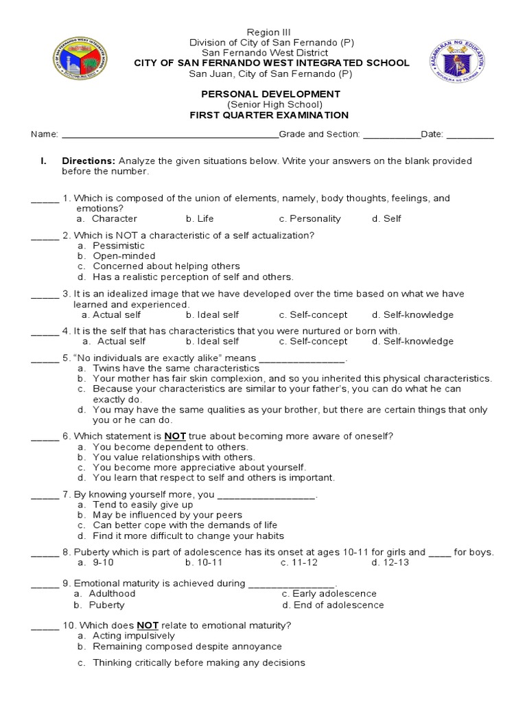 1st Personal Development Exam SY 2020-2021 | PDF | Adolescence ...