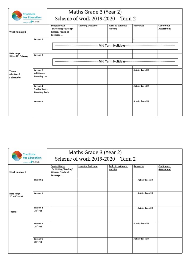 Grade 3 Term 2 Maths Scheme of Work | PDF | Change | Learning