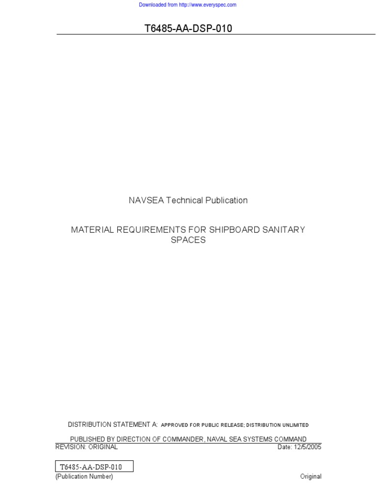 T6485-AA-DSP-010: NAVSEA Technical Publication | PDF | Specification (Technical Standard) | Shower
