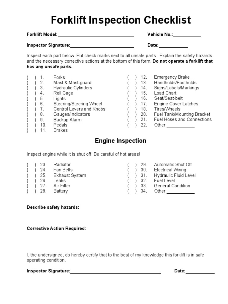 Forklift Checklist | PDF