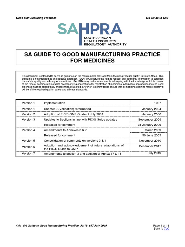 Sa Guide To Good Manufacturing Practice For Medicines | PDF | Pharmacy ...