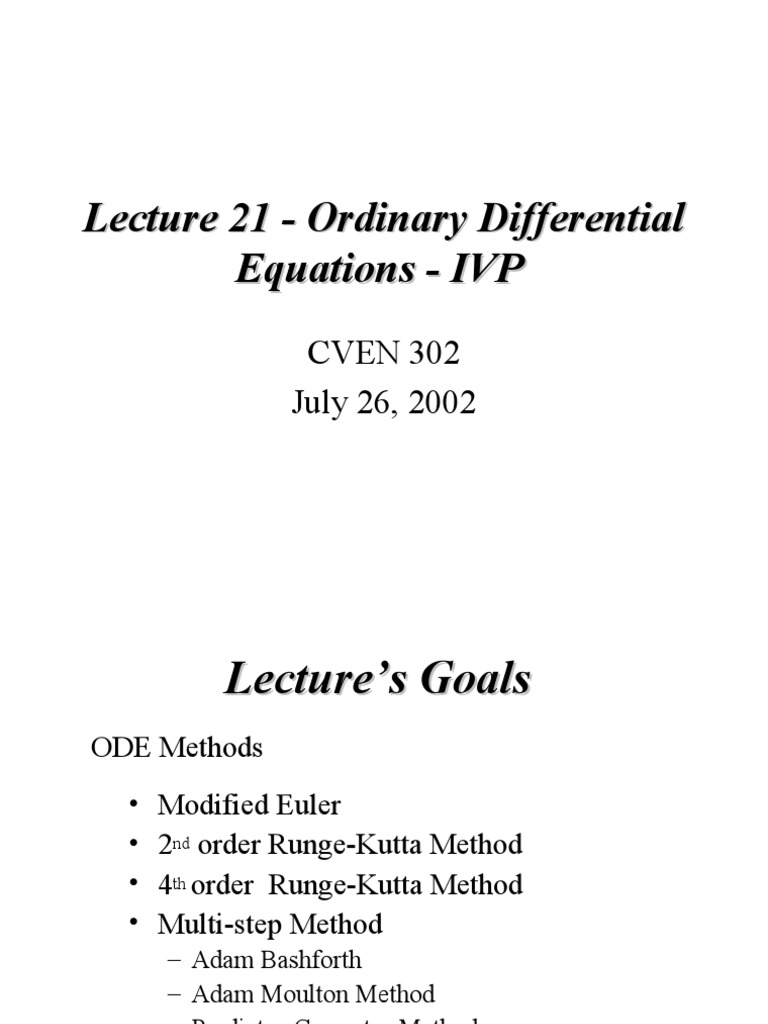 Lecture 21 - Ordinary Differential Equations - IVP | PDF | Mathematics | Mathematical Analysis